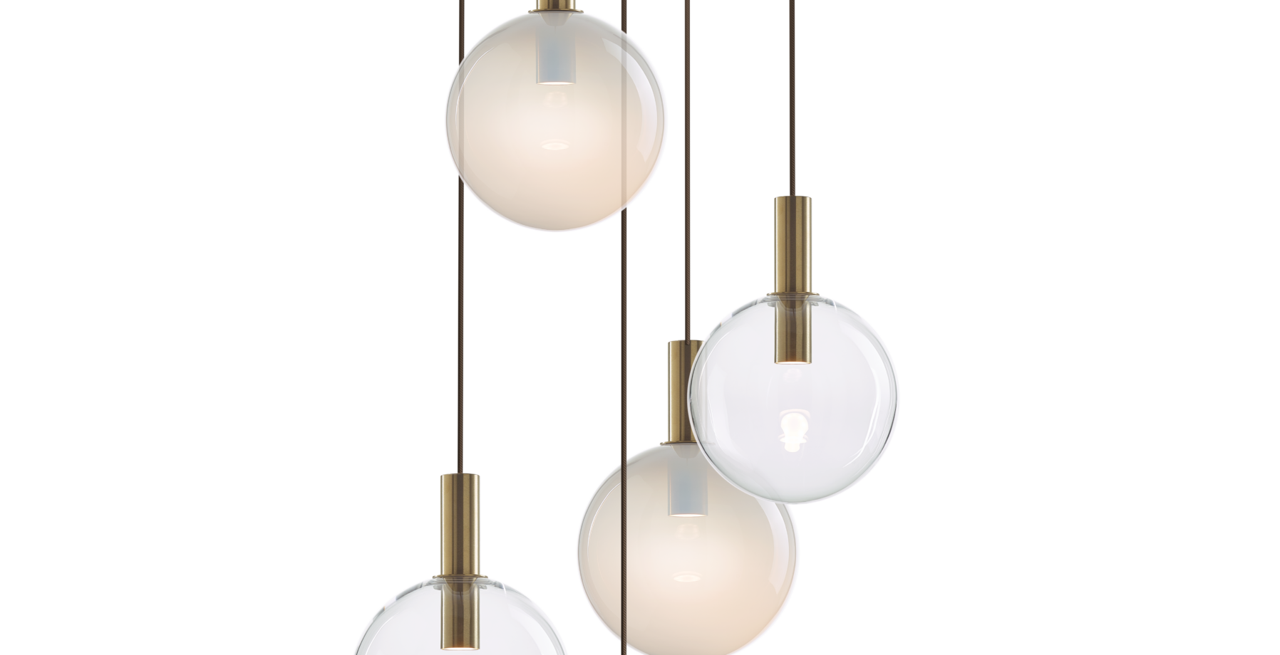 divina pendant chandelier 5pcs / 2x white 2x clear 1x smoke / brushed gold - Bomma